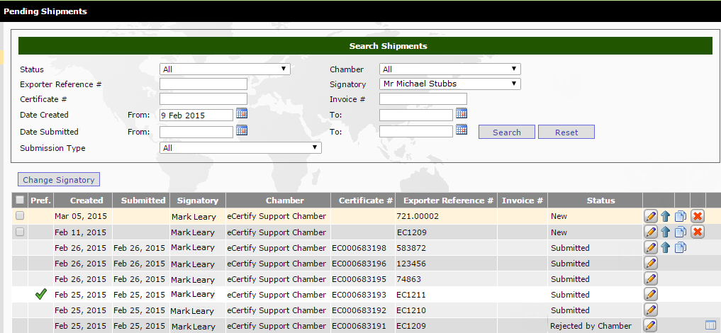 Pending Shipments - eCertify Help