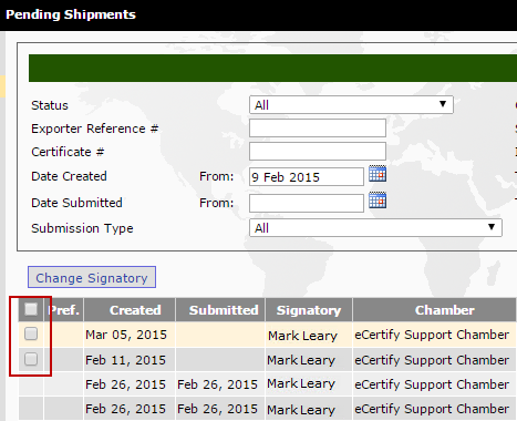 Pending Shipments - eCertify Help